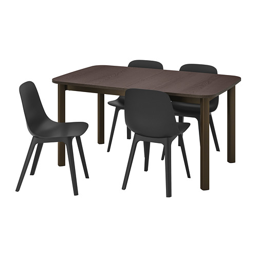 STRANDTORP/ODGER - table and 4 chairs, brown/anthracite, 150/205/260x95 ...