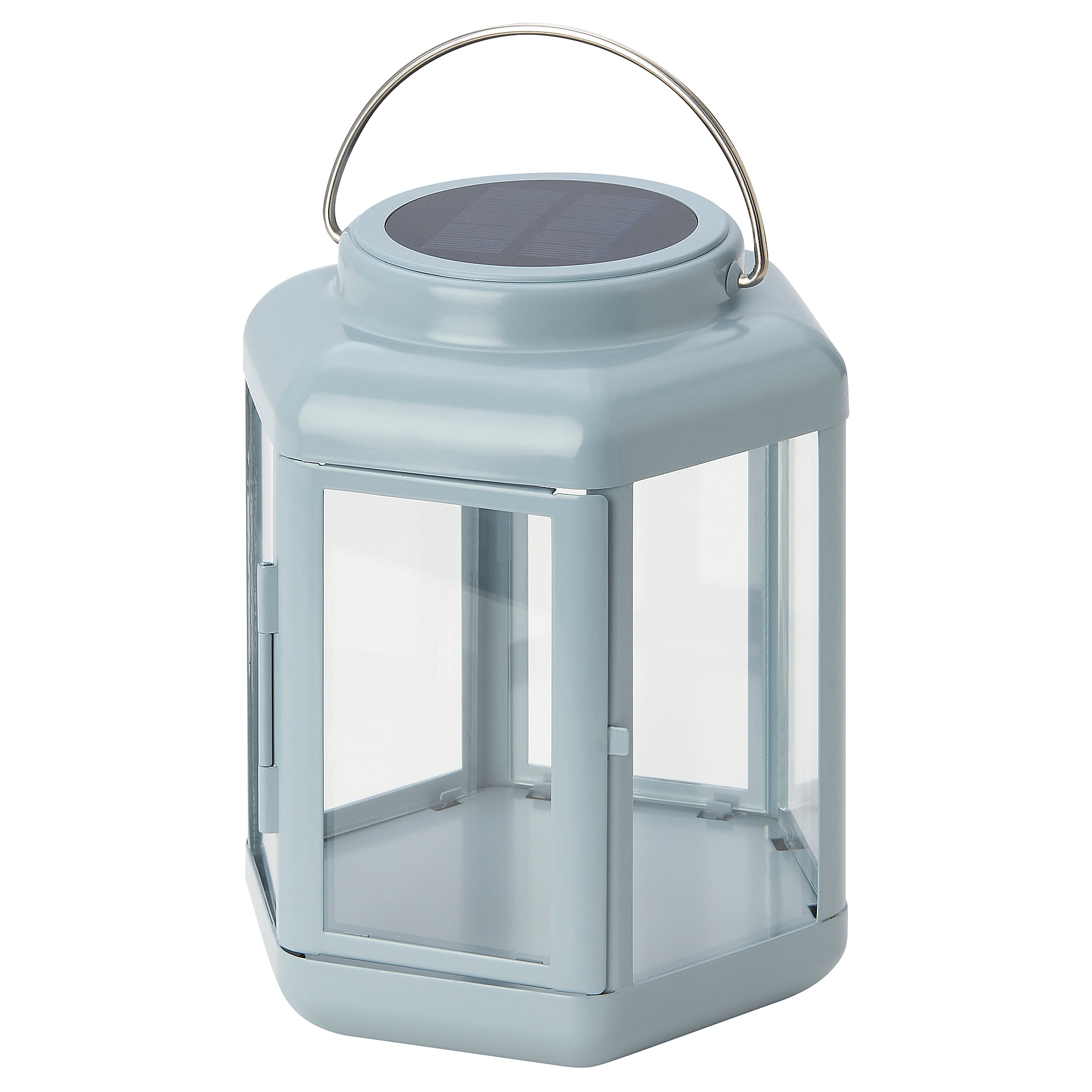 SOLVINDEN - LED solar-powered table lamp, lantern/light blue, 17 cm ...