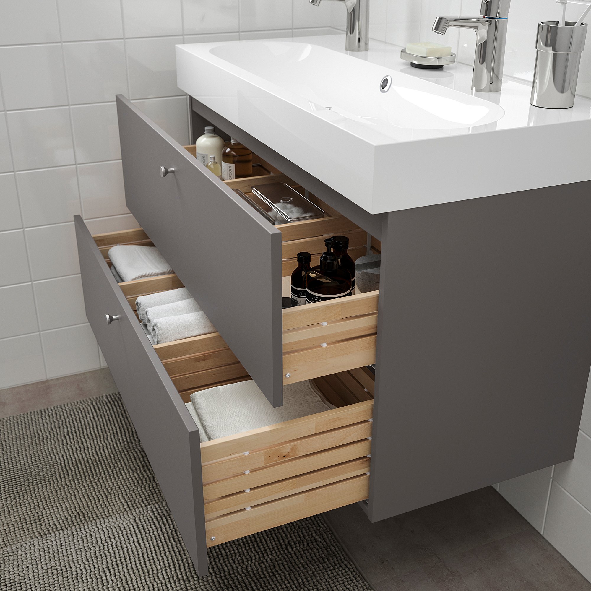 GODMORGON - 洗臉盆櫃/2抽, Gillburen 深灰色, 100x47x58 公分 | IKEA 線上購物