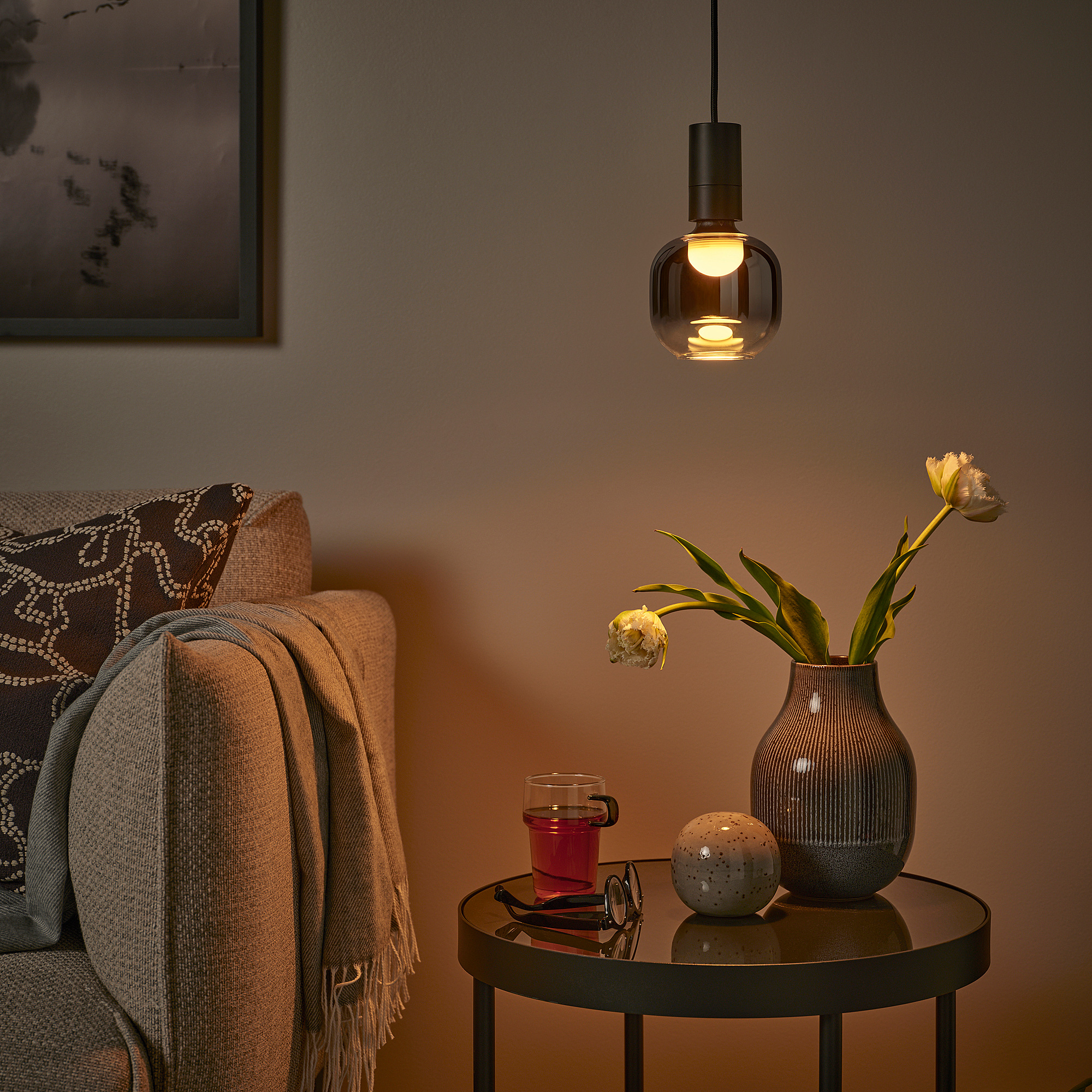 MOLNART - LED bulb E27 150 lumen, tube-shaped open-top/grey clear glass ...