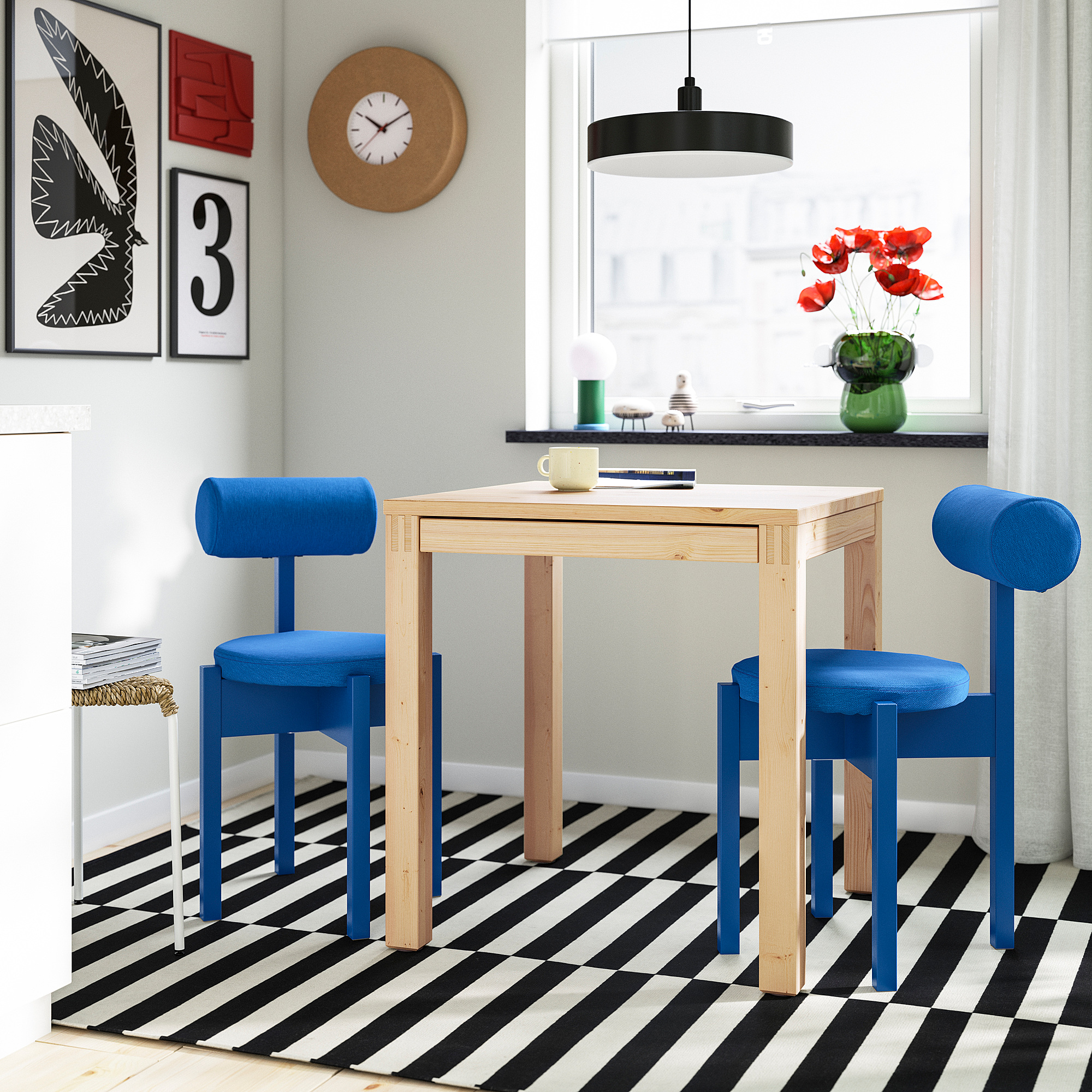IKEA PS 2026 - table and 2 chairs, pine/Knäbäck bright blue, 70x70 cm ...