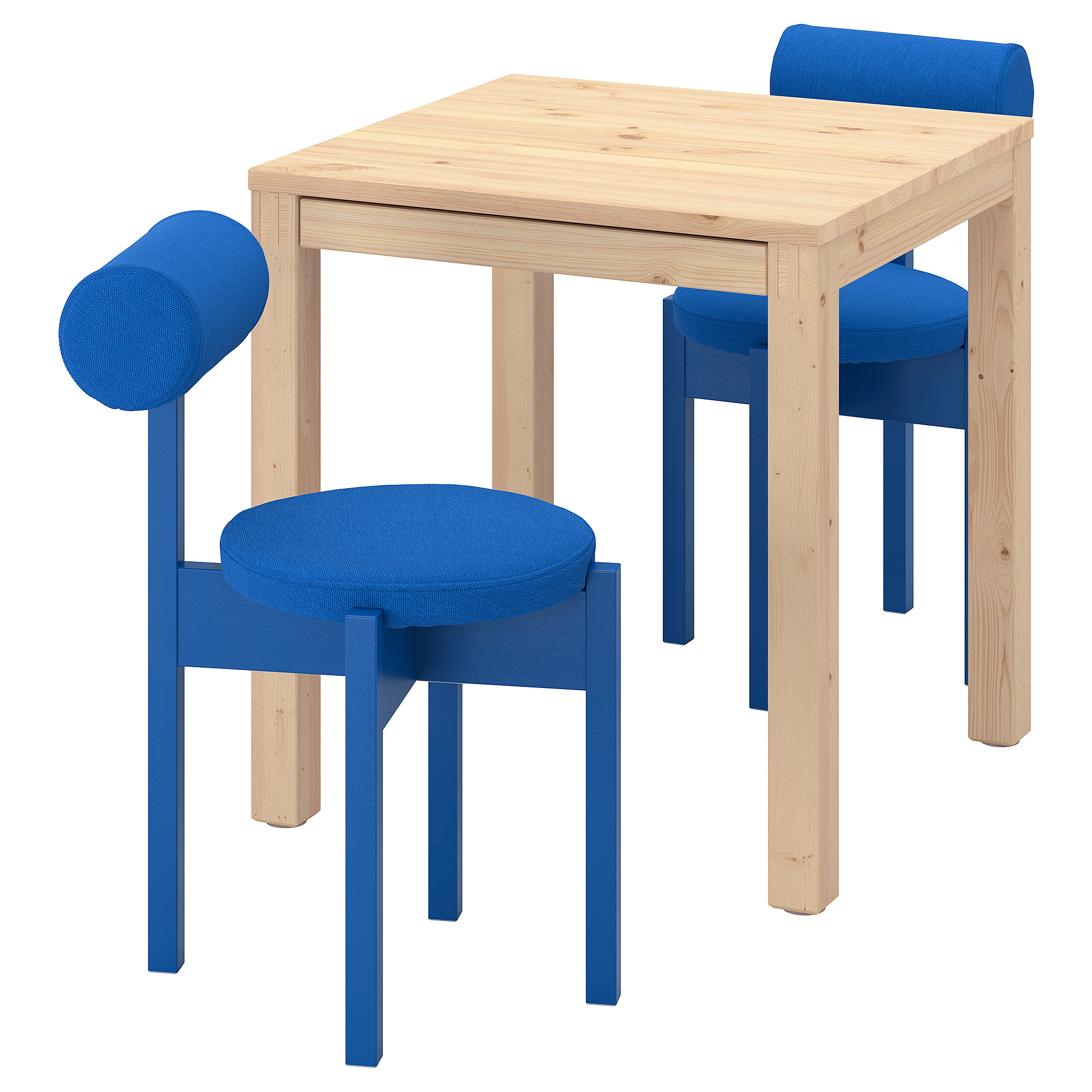 IKEA PS 2026 - table and 2 chairs, pine/Knäbäck bright blue, 70x70 cm ...