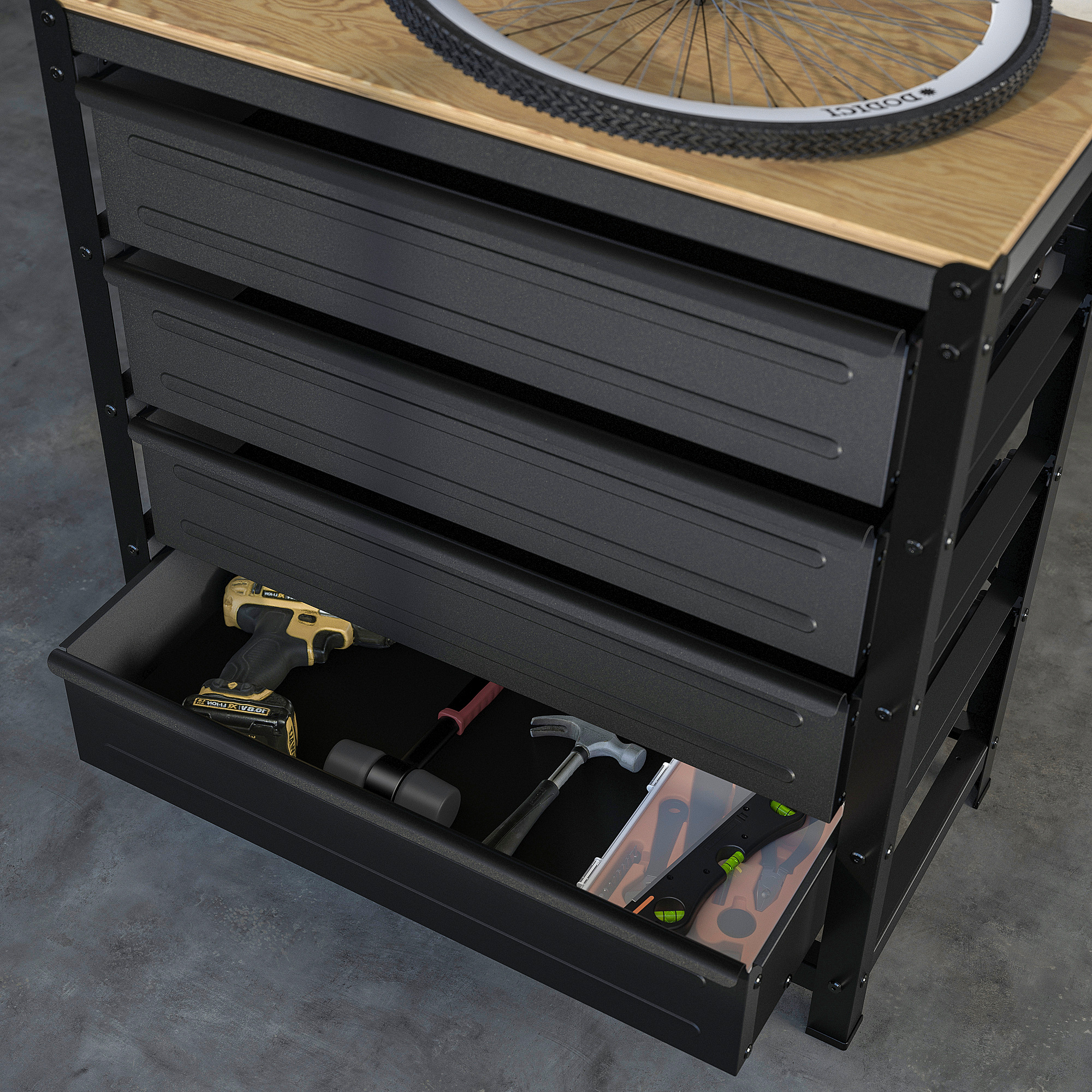 BROR - work bench with drawers, black/pine plywood | IKEA Taiwan Online