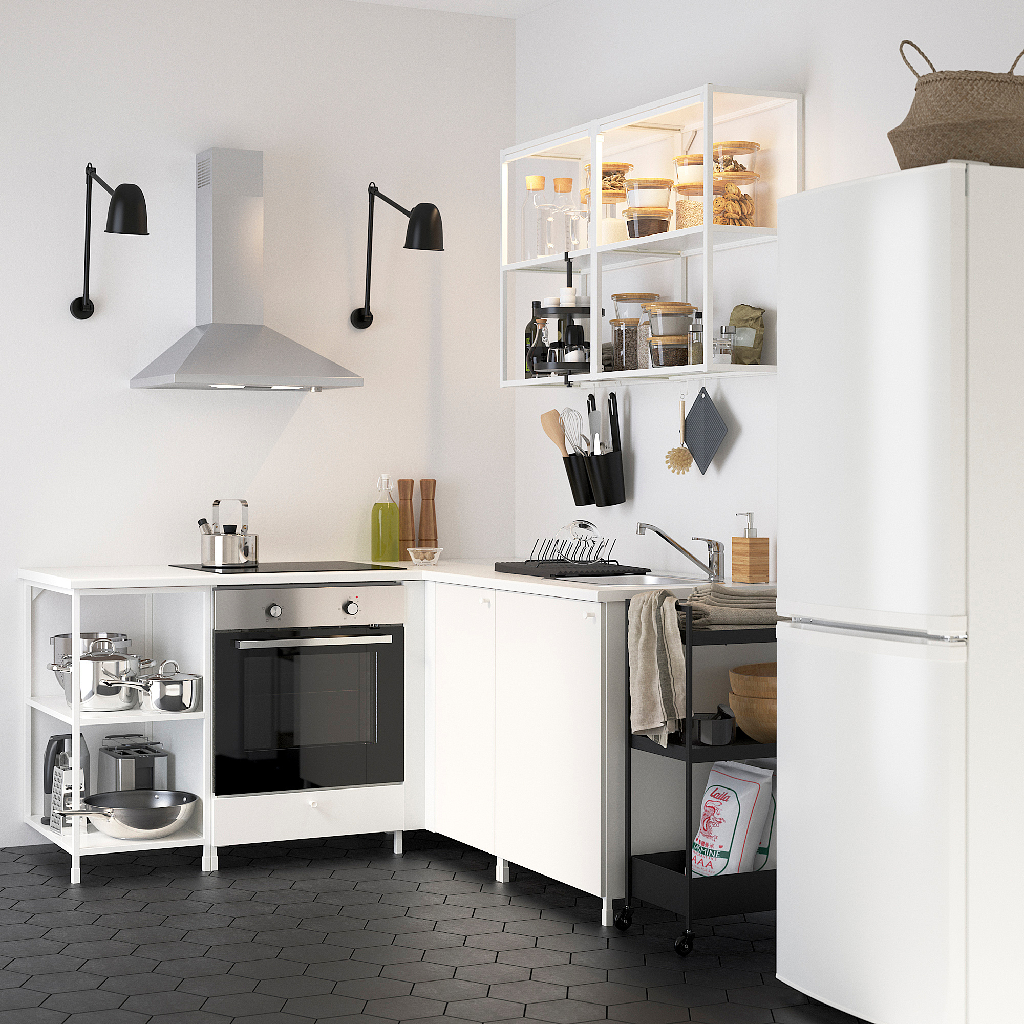 ENHET - corner kitchen, white, 216.5 cm | IKEA Taiwan Online