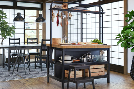 VADHOLMA - kitchen island with rack, black/oak | IKEA Taiwan Online